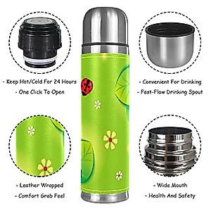Insulated Water Bottle Stainless Steel Water Bottles Metal Water Bottle, Spring Ladybug Flower Leaves