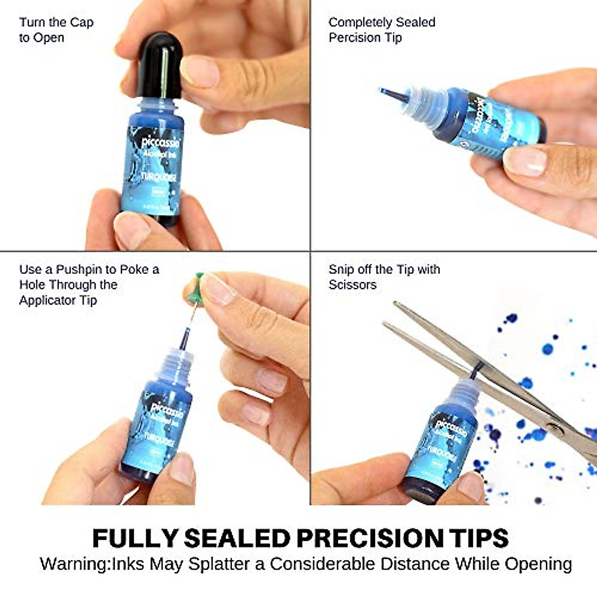 Alcohol Ink Set - 24 Highly Saturated Alcohol Inks - Acid-Free, Fast-Drying and Permanent Alcohol-Based Inks - Versatile Alcohol Ink for Epoxy Resin, Tumblers, Fluid Art Painting, Glass, Metal etc.