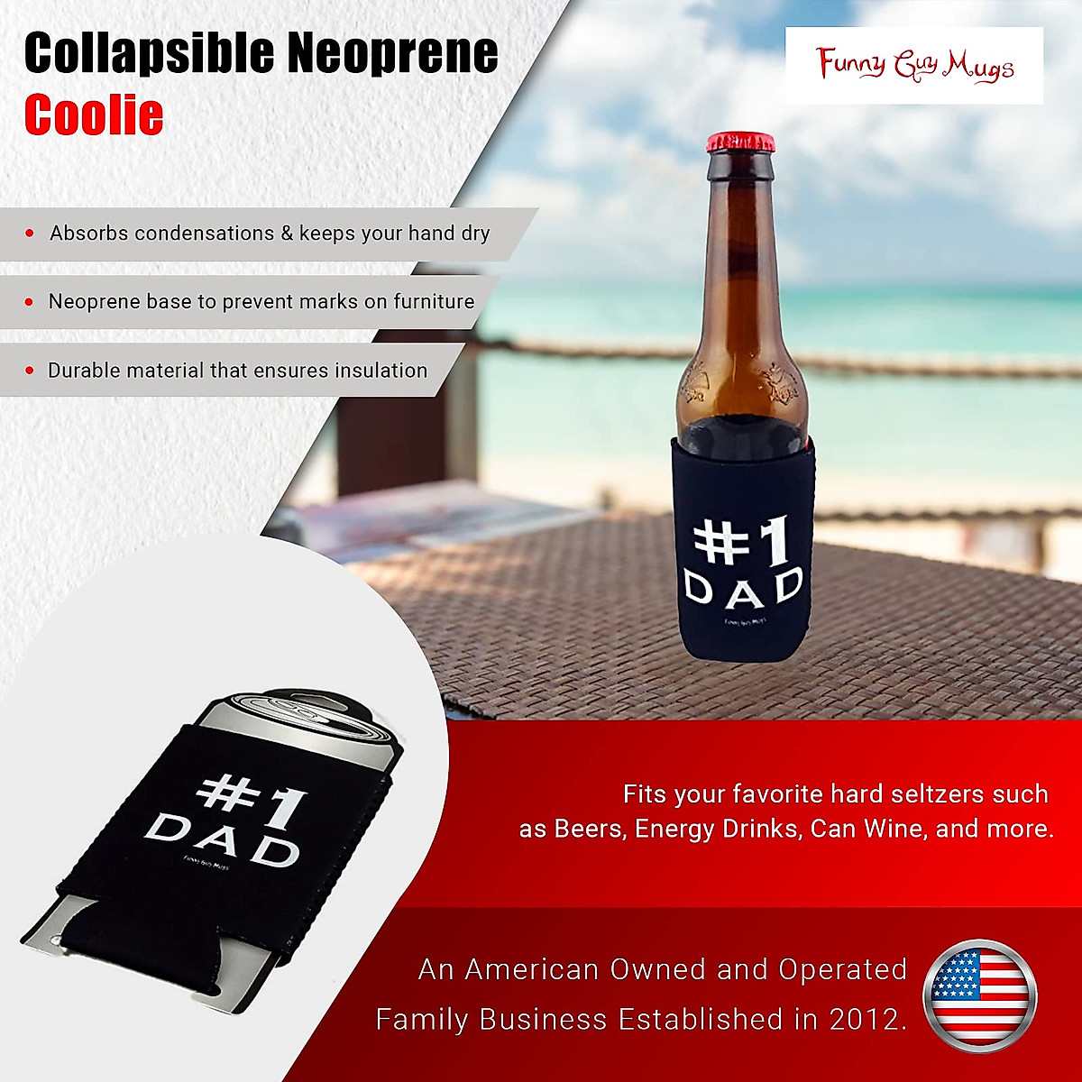 Funny Guy Mugs #1 Dad Collapsible Neoprene Can Coolie - Drink Cooler