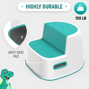 Toddler Step Stool for Kids - Dinosaur Two Step Stool for Bathroom Sink with Non-Slip Feet - Nursery Kids Step Stool for Potty Training - Baby Child Footstool for Boys Girls