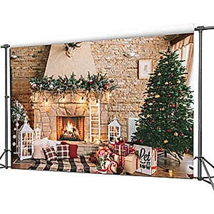 Dudaacvt 7x5ft Christmas Fireplace Theme Backdrop for Photography Christmas Photography Backdrop Merry Xmas Sock Gift Decorations Family Party Banner Photo Studio Props D470