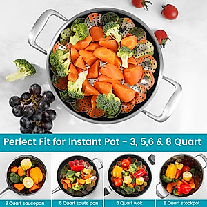 DELUXE Vegetable Steamer, Collapsible and Expandable Stainless-Steel Steam Insert Rack for Steaming Food, Compatible with Instant Pot and 3, 6, 8 Qt Cooking Pan (Small, 5.3 to 9.5 Inches)