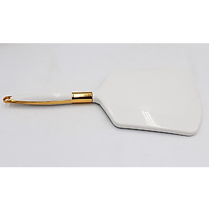 Eaoundm Hand Held Mirror with Handle, Makeup Hand Mirror with Hook Hole for Bathroom and Bedroom, Barbers Haircut Mirror for Home and Salon (6 W X6.8 L inchs, White)