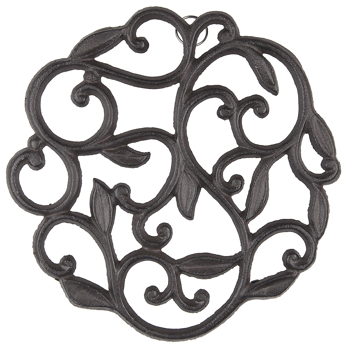 gasaré, Cast Iron Trivet for Hot Dishes, Pots, and Pans, Metal Trivet, Vine Plant Design, Rubber Feet Caps, Ring Hanger, 8 Inches, Brown, 1 Unit