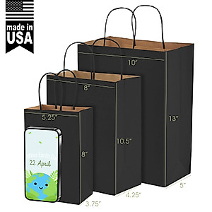 MESHA 100pcs Black Gift Bags 5.25" x 3.75" x 8", Small Size Kraft Paper Bags with Handles for Handwork, Shopping, Gift, Merchandise, Retail, Party