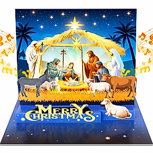 FITMITE Christmas Cards, MUSIC & LIGHTS Pop-up 3D Merry Christmas Card, Nativity of Jesus Christmas Card, Christmas Gifts for Women Men Kids Mom Dad, Christmas Greeting Card with Envelopes
