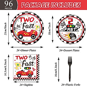 96pcs Two Fast Plates and Napkins Race Car Party Decorations Racing 2 fast Party Plates and Napkins Set Racing Sports Themed Dinnerware for Two Fast Kids Boys Birthday Supplies Favors, Serve 24