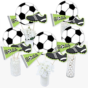 Big Dot of Happiness Goal - Soccer Party Decorations - Soccer Baby Shower or Birthday Party Centerpieces - Sports Party Centerpieces - Sport Decorations- Soccer Party Table Toppers - Set 15