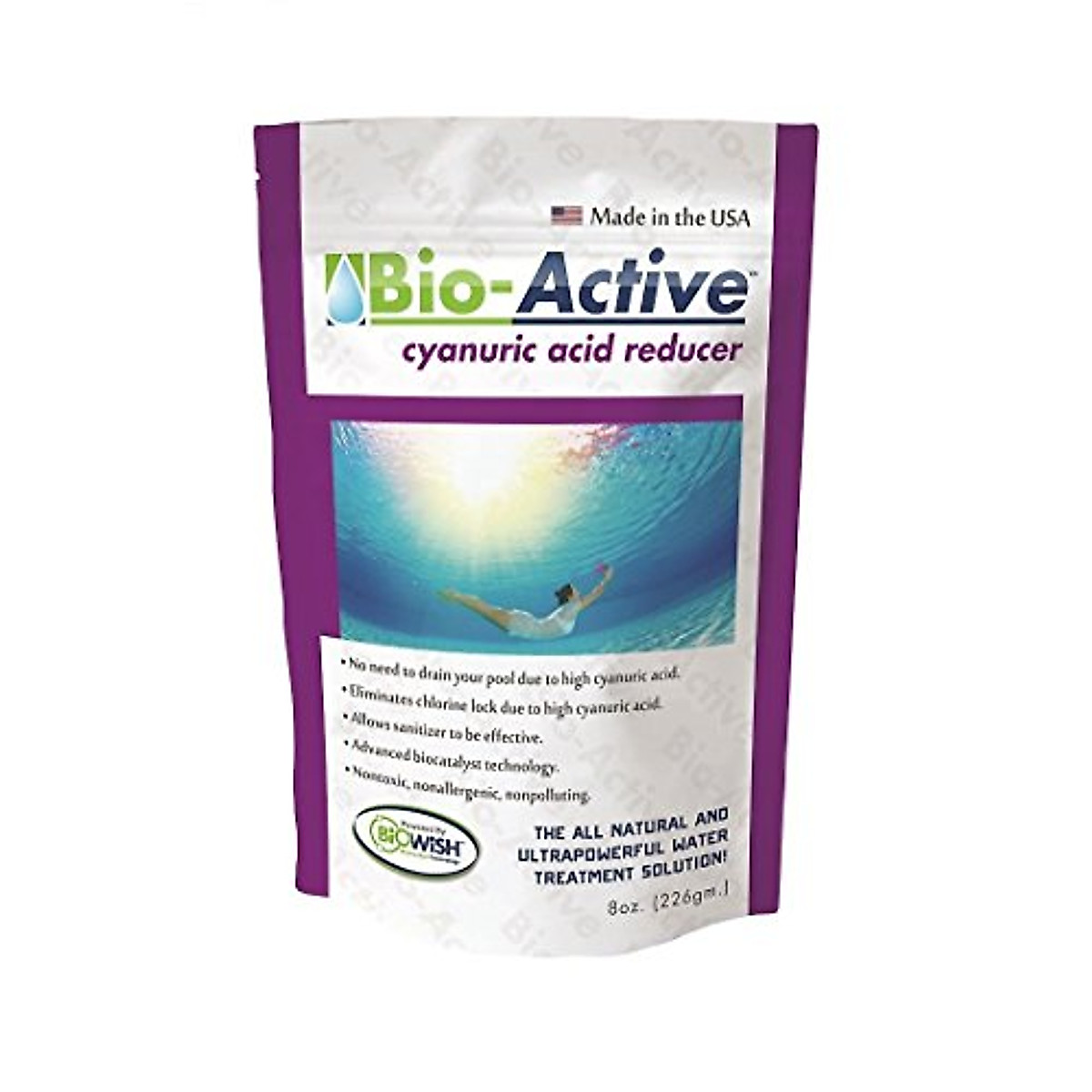 Bio-Active BA-CAR-08 Non Polluting 100-Percent Cyanuric Acid Reducer Powder for Commercial and Residential Swimming Pools, 8 Ounces.