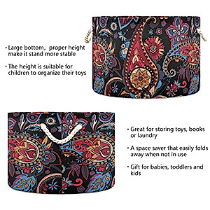 ALAZA Indian Paisley Flower Ethnic Floral Storage Basket Gift Baskets Large Collapsible Laundry Hamper with Handle, 20x20x14 in