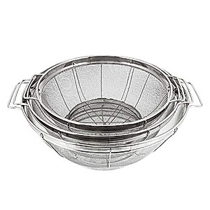 U.S. Kitchen Supply - 3 Piece Colander Set - Stainless Steel Mesh Strainer Net Baskets with Handles & Resting Base - 11" 5 Quart, 9.5" 4 Quart and 8.5" 3 Quart - Strain, Drain, Rinse, Steam or Cook