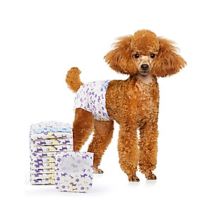 MICOOYO Disposable Dog Diapers Female, Doggie Diapers for Dogs Female, Super Absorbent Pet Diapers Foam Tail Hole Female Dog Diapers for Heat, Comfortable Puppy Diapers (Small Plus, 50Count)