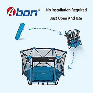 Abon Portable 6 Panel Play Pen Playard for Infants and Babies Indoor and Outdoor, Lightweight Mesh Toddler Hexagon Fence Play Area Washable,Foldable 53" Wx 30" H(Blue)…