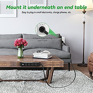 Wall Mount Power Strip with USB, 4 AC Outlet and 2 USB Ports, 6.5 FT Flat Plug Extension Cord, Mountable Power Strip Outlet for/Workbench/Office/Drawer/Nightstand/Cabinet/Desk/Table