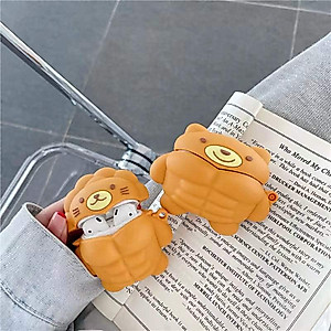 for Air pod pro Case Generation Case, Cute 3D Lovely Unique Cartoon for Air pod pro Silicone Cover Fun Funny Cool Design Fashion Cases for Boys Girls Kids Teen for Air pod pro Case (Muscle Bear)