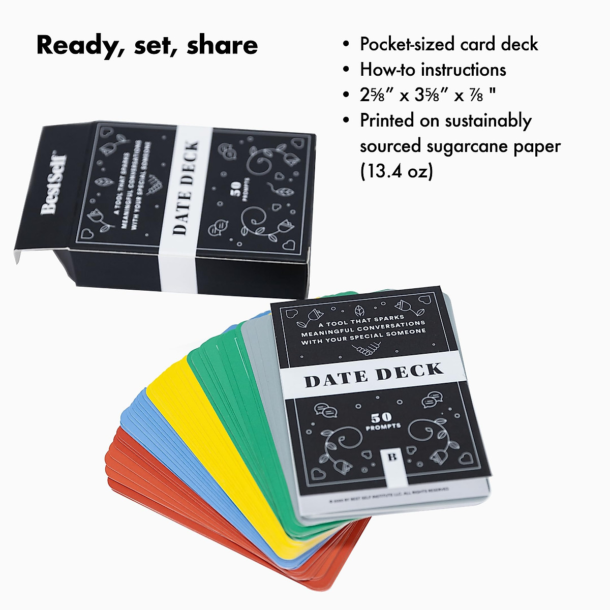 BestSelf Co. Date Deck - Couples Card Game with 50 Conversation Starters for Fun and Meaningful Date Nights, Adults Game