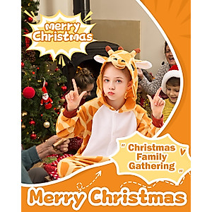 CANASOUR Giraffe Onesie Kids Animal Halloween Cosplay Costume for 5T Girls Unisex Outfuit One Piece Hooded Orange Soft Pajamas Party Boys Suit (5T, Giraffe)