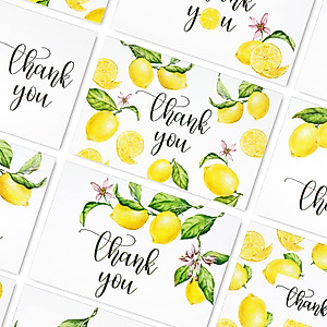Whaline 30 Pack Lemon Thank You Cards with Envelopes Stickers White Yellow Fruit Greeting Cards Lemonade Blank Note Cards for Baby Shower Wedding Birthday Bridal Party, 4 x 6 Inch