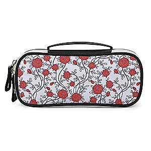 Rose Flowers Plant Pencil Case Bag Large Capacity Stationery Pouch with Handle Portable Makeup Bag Desk Organizer