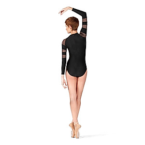 Double Platinum Womens Long Sleeve Mesh Leotard Black/Black Mesh L N8847