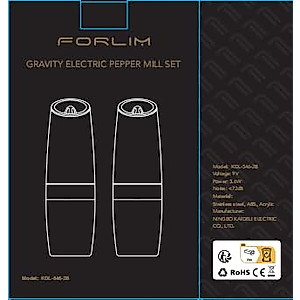 FORLIM Gravity Electric Salt and Pepper Grinder Set, Automatic Pepper Grinder Shakers Mill, Upgraded Batteries Powered Adjustable Coarseness with LED, One Hand Operation Perfect for Kitchen