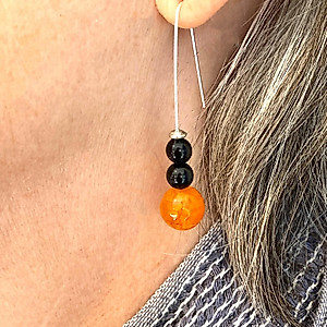 Orange and Black Glass Bead Hoop Earrings