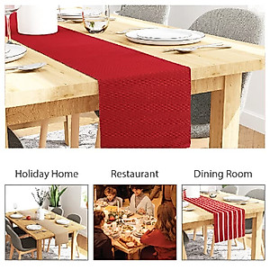 Encasa Table Runner for 4 Seater Dining | Solid Red | Fine Ribbed Cotton | Size 13"x59" | Over 20 Modern Colors & Woven Designs, Machine Washable