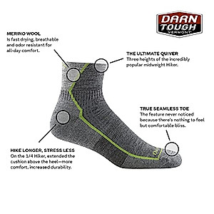 Darn Tough Men's Hiker Quarter Midweight with Cushion Hiking Sock (Style 1959) - Taupe, Large