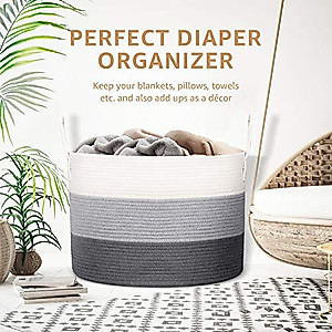 COSYLAND Extra Large 22.1“x22.1“x14.2“ Storage Laundry Basket Woven Cotton Rope Organizer for Blanket Toys Towels Baby Nursery Hamper Bin with Handle