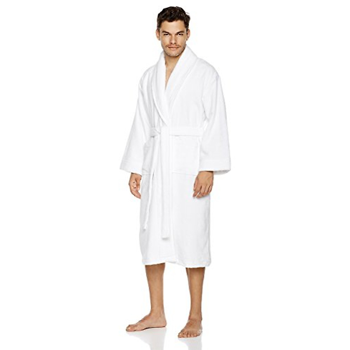 Amazon Brand – Pinzon Unisex Terry Bathrobe 100% Cotton, White, Medium / Large