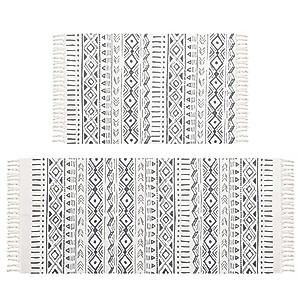 Pauwer Cotton Area Rug Set 2 Piece 4.2'x2'+3'x2' Hand Woven Cotton Rugs with Tassel Washable Cotton Throw Rugs Runner for Kitchen, Living Room, Bedroom
