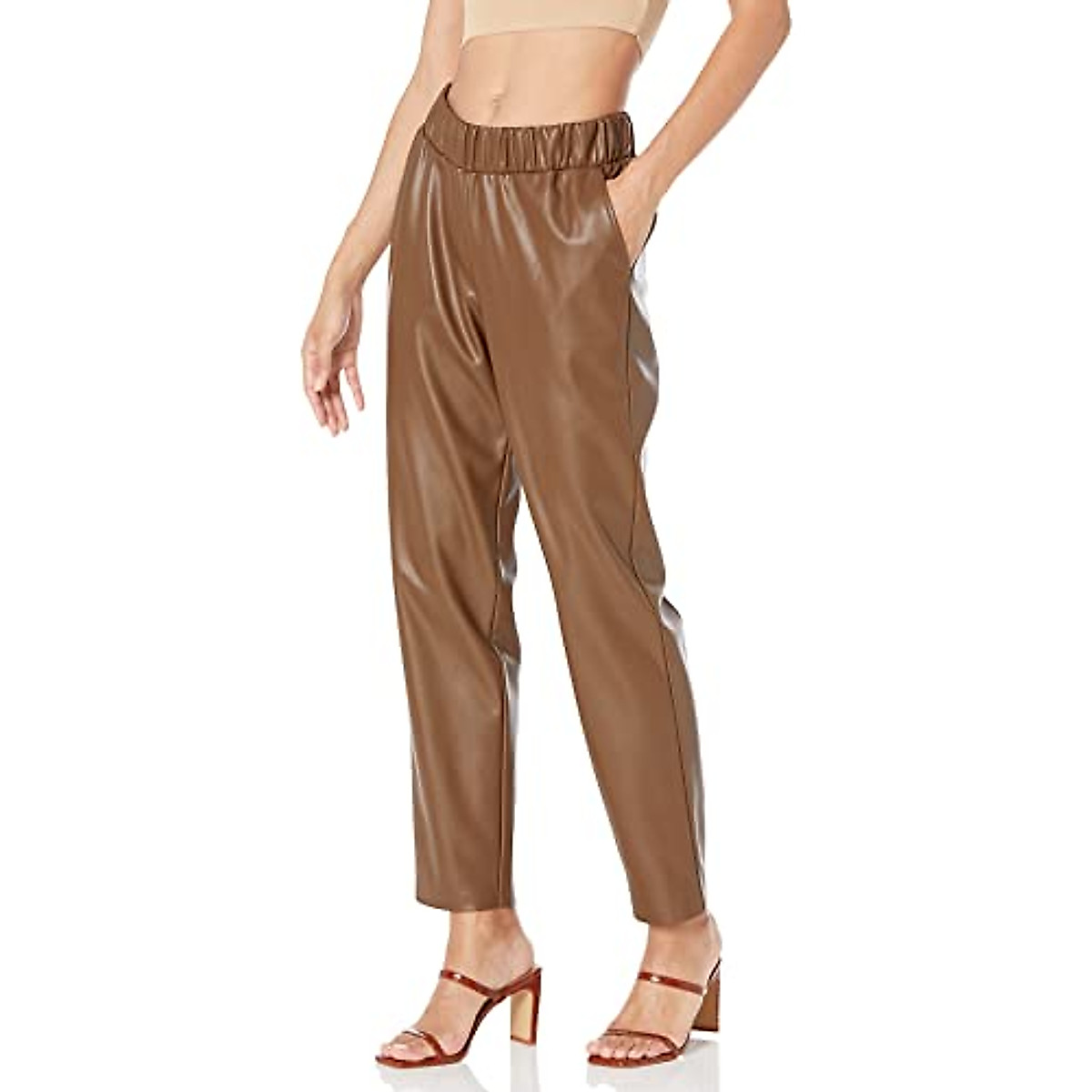 The Drop Women's @lisadnyc Faux Leather Pull-On Jogger, Coffee Bean, XL
