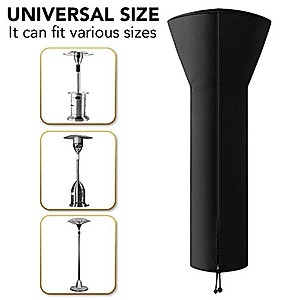 SafeGuard360 Patio Heater Cover Waterproof 420D Oxford Thickness, with Stainless Steel Telescopic Rod, and Storage Bag in Black (89in x 35in x 19in- Universal Fit for Outdoor Stand Up Heaters)