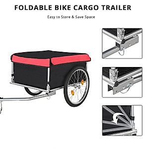 PEXMOR Foldable Bike Cargo Trailer, Bicycle Luggage Wagon Trailer Folding Frame & Quick Release 20" Wheel, Bike Carrier Storage Cart w/Hitch & Waterproof Cover