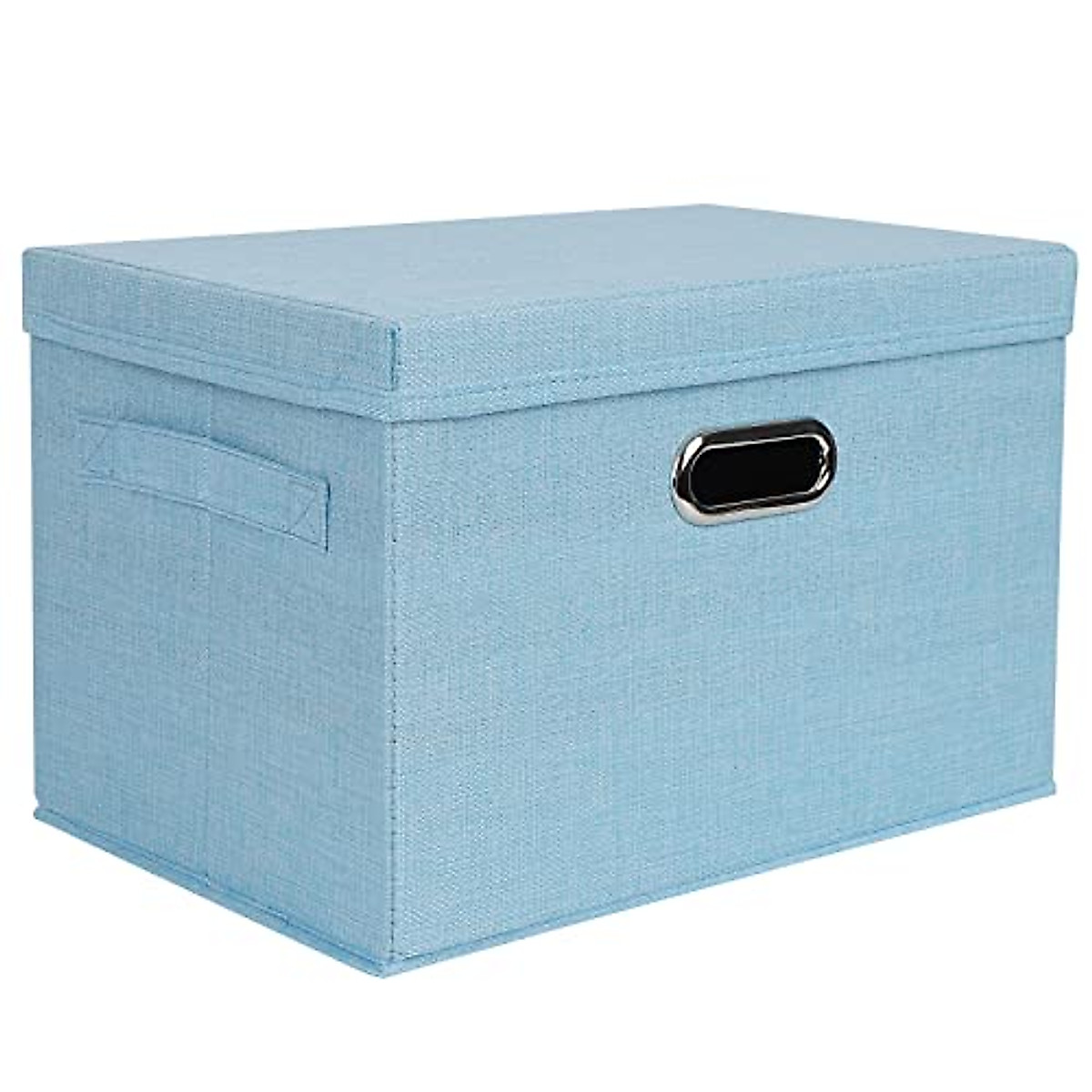 DAYARD Foldable Storage Boxes with Lids Linen Fabric Stackable Storage Bins Organizer Containers Baskets Cube with Cover for Closet Office Nursery, Blue Large (18 x 12 x 12)…
