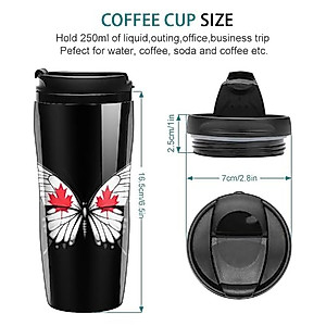 Canada Flag Butterfly Travel Coffee Mug Reusable Coffee Cup Tumbler with Lid for Outdoor 350ml