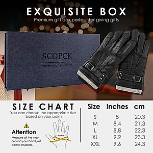 Genuine Sheepskin Leather Gloves for Men, Winter Warm Touchscreen Texting Driving Motorcycle Cashmere Lined Gloves (Black, L)