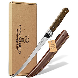 The Cooking Guild Professional Fillet Knife Fishing - 7" High Carbon Stainless Steel Boning Knife for Meat & Fish - Deboning Knife Filet Set incl. Leather Sheath for Butchering