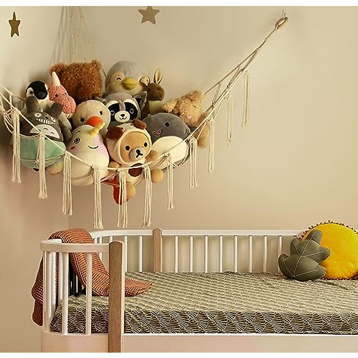 mirolam Stuffed Animal Net Hammock Corner Hanging Stuff Animals Organizer Holder Toy Hammock Storage Boho Nursery Play Room Bedroom Dorm Decor