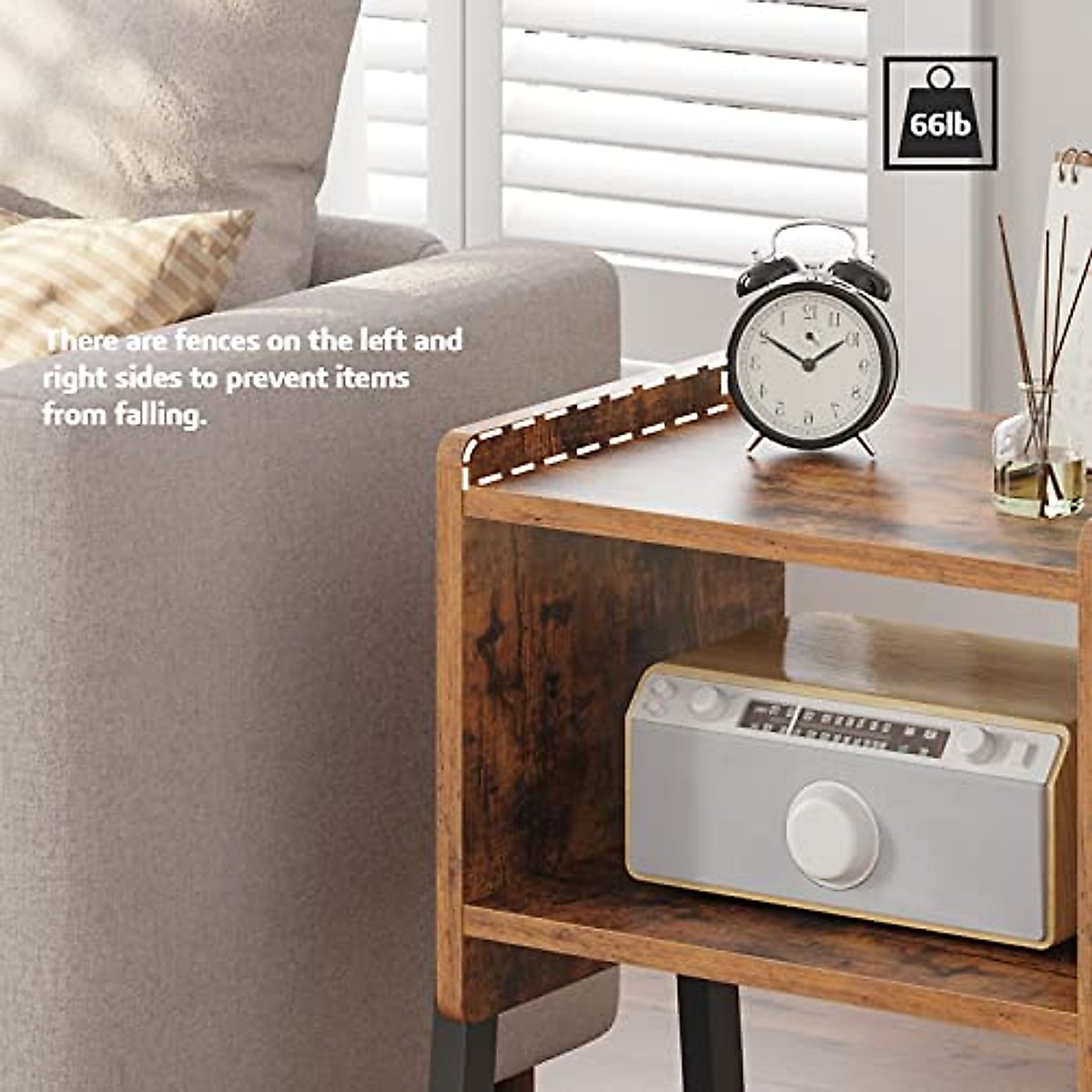 TUTOTAK Nightstnd, Set of 2, Stackable End Tables, Side Table, Bedside Tables with Open Storage Shelf, Bedroom, Living Room, Rustic Brown TB01BB039