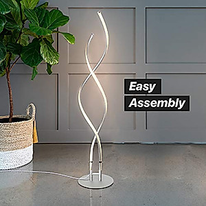 Brightech Embrace Dimmable LED Floor Lamp – Modern Spiral Adjustable Standing Lamp for Living Rooms & Offices – 2-in-1 Tall End Table Lamp for Bedroom Reading - Silver