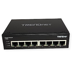 TRENDnet 8-Port Hardened Industrial Gigabit DIN-Rail Switch, 16 Gbps Switching Capacity, IP30 Rated Metal Housing (-40 to 167 ºF), DIN-Rail & Wall Mounts Included, Lifetime Protection, Black, TI-G80