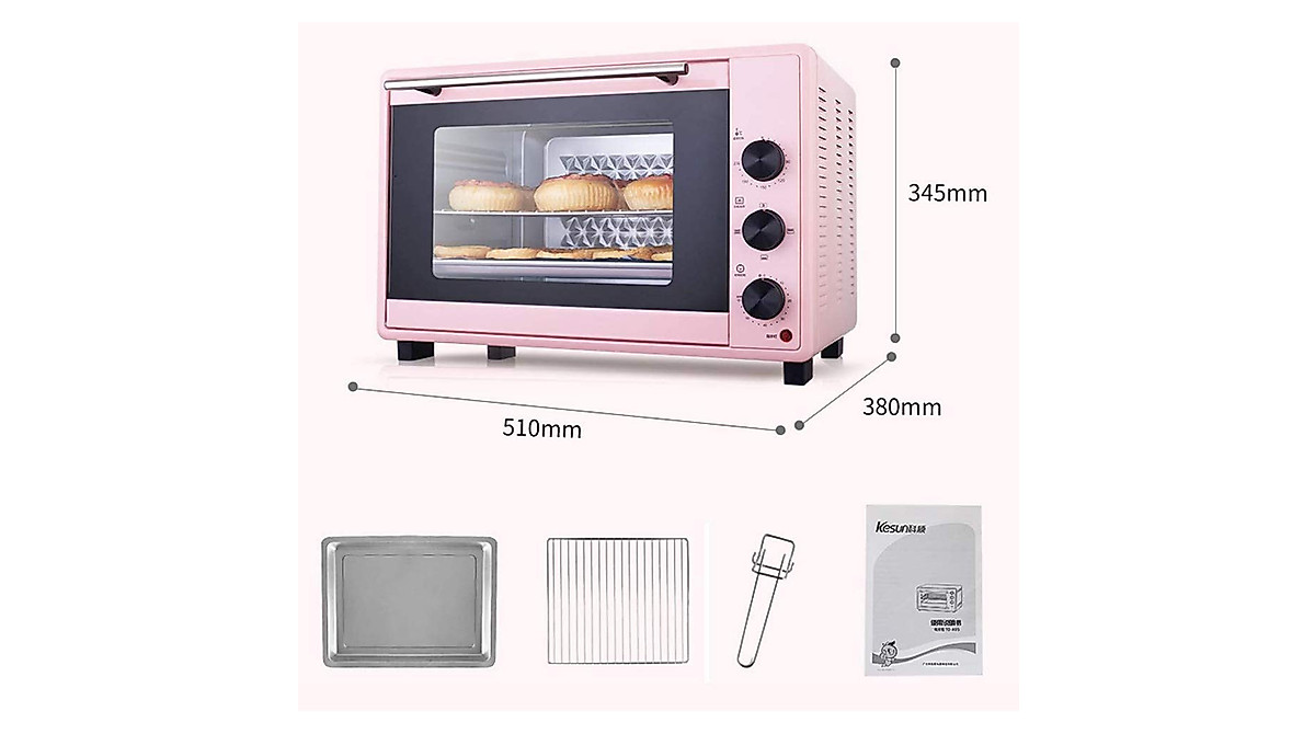 40L Electric Oven with Adjustable Temp & Timer - Pink Kitchen Oven