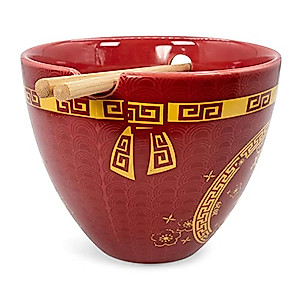 Year Of The Rooster Chinese Zodiac Ceramic Dinnerware Set | Includes 16-Ounce Ramen Noodle Bowl and Wooden Chopsticks | Asian Food Dish Set For Home & Kitchen | Kawaii Lunar New Year Gifts