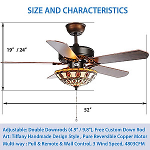 52-Inch Black Ceiling Fan With Tiffany Light