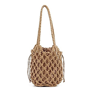 SUKUTU Women Mesh Tote Bag Casual Summer Beach Travel Bag Fishing Net Woven Shoulder Bag