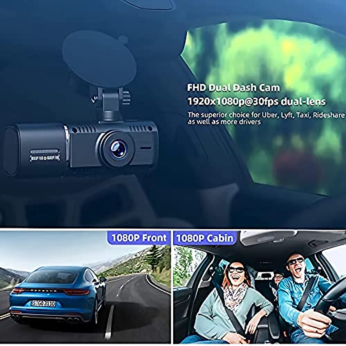TOGURDCAM Dual Dash Cam Front and Inside, CE41A Car Camera 1920x1080@30fps for Taxi, Interior Driver Facing w/IR Night Vision, Cabin 2 Way Security Parking Monitor Cameras, 1.5-inch display
