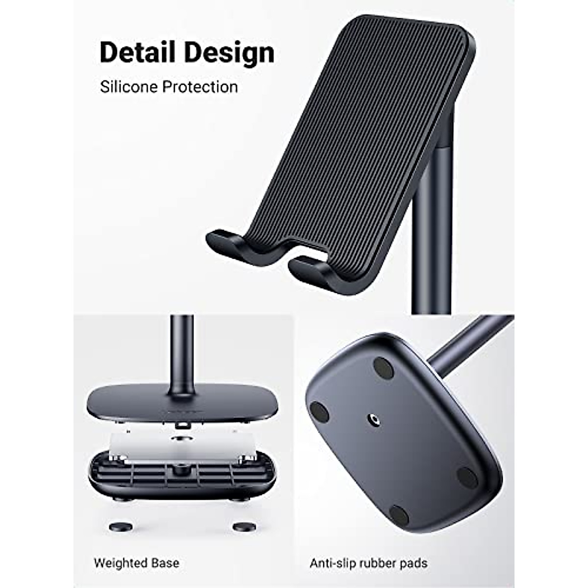 UGREEN Cell Phone Stand for Desk Adjustable Phone Holder Cradle Office Desk Accessories Weighted Base Compatible with iPhone 14 Pro Plus 13 12 Pro Max 11 SE XS XR Samsung Galaxy S23 Black