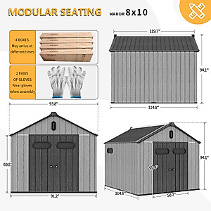Jolydale 10'x8' Resin Outdoor Storage Shed - Secure Bike, Tool, & Garbage Can Storage with Lockable Door for Backyard, Lawn, & Patio Use