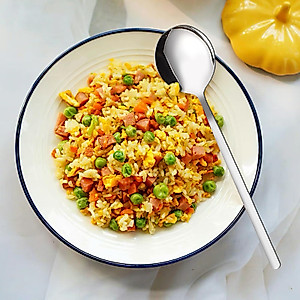 VANRA Soup Spoons Long Handle for Eating 8.5 inch Korean Soup Spoons Set of 6 Silverware 18/8 Stainless Steel Round Spoons for Soup Cutlery set